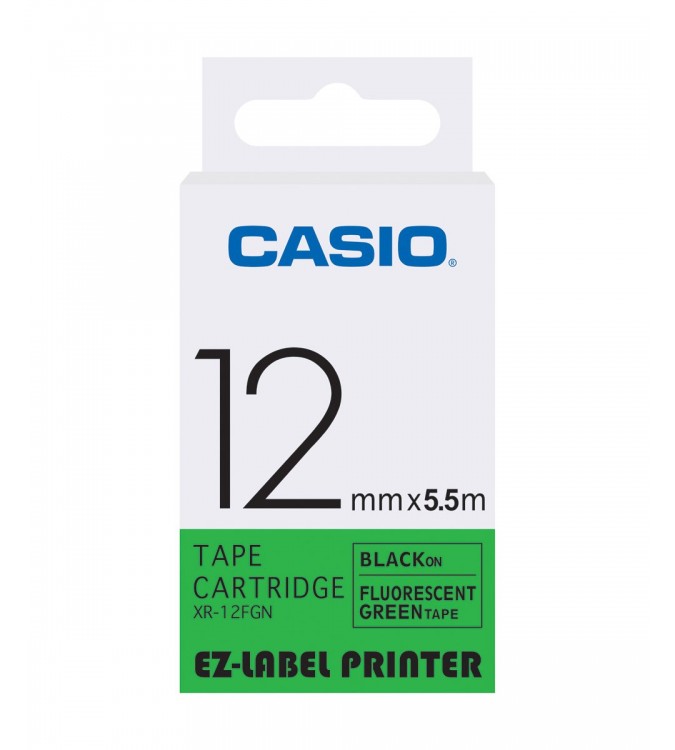 CINTA ROTULADORA CASIO 12MM FLUOR / LETRA NEGRA 5,5MT. PLASTICO ...